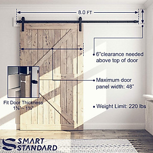 8ft Heavy Duty Sliding Barn Door Hardware Kit(J Shape) + Barn Door Bottom Adjustable Floor Guide Roller + 12" Pull and Flush Barn Door Handle + Barn Door Large Size Latch Lock