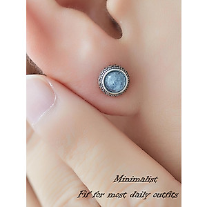 Small Genuine Blue Aquamarine 925 Sterling Silver Hypoallergenic Studs Earrings Jewelry for Women Dainty Trendy Antiqued Silver March Birthstone Earrings Jewelry Gifts for Women Young Lady