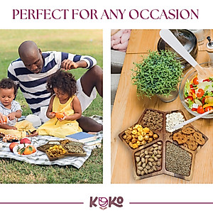 Koko Acacia Wood Serving Platter – Carved Wood Serving Tray – Rustic Platters for Serving Food, Cheese, Desserts - Wood Divided Tray - Fruit Tray, Veggie Tray, Snack Tray, Thanksgiving (14 x 10)