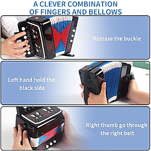 Kids Accordion, Horse 10 Keys Control Kids Accordion Musical Instruments for Kids Children Beginners Lightweight and Environmentally-friendly (Black)