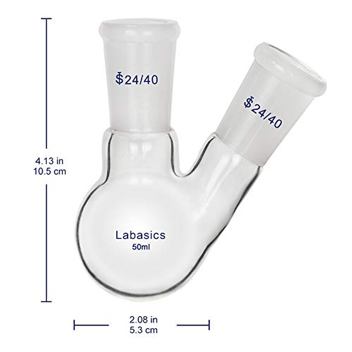 Labasics Glass 50ml 2 Neck Round Bottom Flask RBF, with 24/40 Center and Side Standard Taper Outer Joint, 50ml