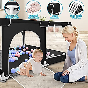 BAIYI Baby Playpen, Baby Playard, Playpen for Babies with Gate Indoor & Outdoor Kids Activity Center, Sturdy Safety Play Yard with Soft Breathable Mesh, Playpen for Toddle(Black,50”×50”)