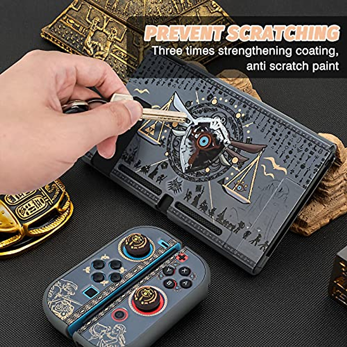 DLseego Dockable Protective Case for Nintendo Switch, Zelda Frosted Hard Cover with 2 pcs Glass Screen Protectors and 4 pcs Thumb Grip Caps - Zelda