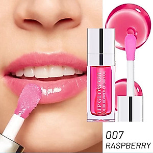 Hydrating Plumping Lip Oil Lip Gloss Lip Balm Lip Care Transparent Toot Lip Oil, Tinted Sheer Color Liquid Lip Oil Moisturizing Lip Oil, Non-Sticky Nourishing Repairing Lip Care Products(RASPBERRY)