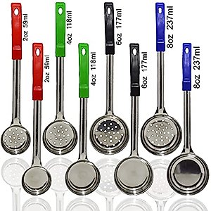 Portion Control Serving Spoons, Set of 8 For, Weight Loss Bariatric Diet, Gastric Sleeve, Bariatric Surgery Must Haves, Serving Utensils, 4 Solid and 4 Perforated 2 oz, 4 oz, 6 oz and 8 oz
