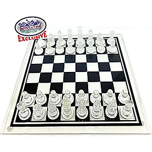 Matty's Toy Stop Deluxe Frosted & Clear Glass Chess Set (14") Large