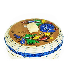 Tortilla Warmer Tortillero de Mimbre Traditional Wicker Made in Mexico Traditional Handmade Styrofoam Hand painted Floral (BLUE)
