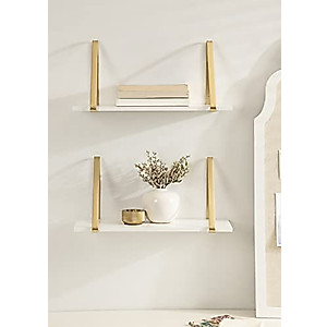 Kate and Laurel Soloman Modern Wooden Shelves, 18 inch, Set of 2, White and Gold, Contemporary Glam Wall Storage and Home Decor