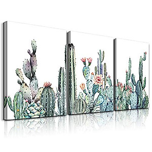 Canvas Wall Art for bedroom living room Canvas Prints Artwork bathroom Wall Decor Green plants Succulent cactus flower painting 12" x 16" 3 Pieces modern Framed Ready to hang Office Home Decorations