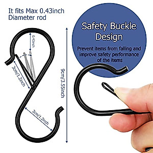 Abnaok S Hooks for Hanging, Heavy Duty Safety Buckle Design Metal Black S Hooks for Hanging Kitchenware, Pots, Pans, Plants, Clothes, Cups, Towels in Kitchen, Bathroom, Closet, Garden (20)