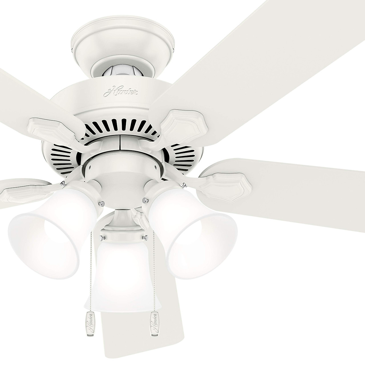 Hunter Fan 52 Inch White Indoor Ceiling Fan with LED Light Kit and Pull Chain for Living Room, Bedroom, Basement, Kitchen, Office (Renewed)