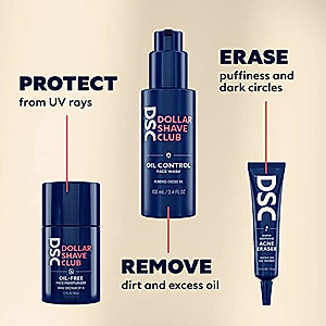 Dollar Shave Club | Ultimate Skincare Bundle | Oil Control Face Wash (3.4 oz), Oil-Free Face Moisturizer with SPF 30 (1.7 oz), & Eye Savior (0.5 oz) | Men's Skincare | Skin Care Routine