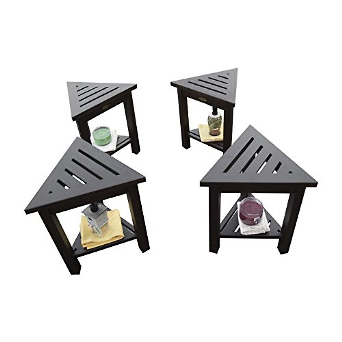 Decoteak FlexiCorner 17" Triangular Teak Modular Shower Bench and Table with Shelf