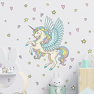 Unicorn Wall Decal | Unicorn Decals for Girls Bedroom | Unicorn Wall Decal Stickers | Unicorn with Stars Wall Poster for Nursery 60*40cm (FX-E138)
