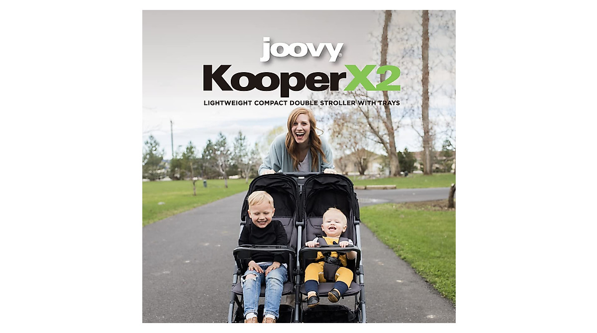 Joovy Kooper X2 Double Stroller with Dual Snack Trays & One-Hand Fold
