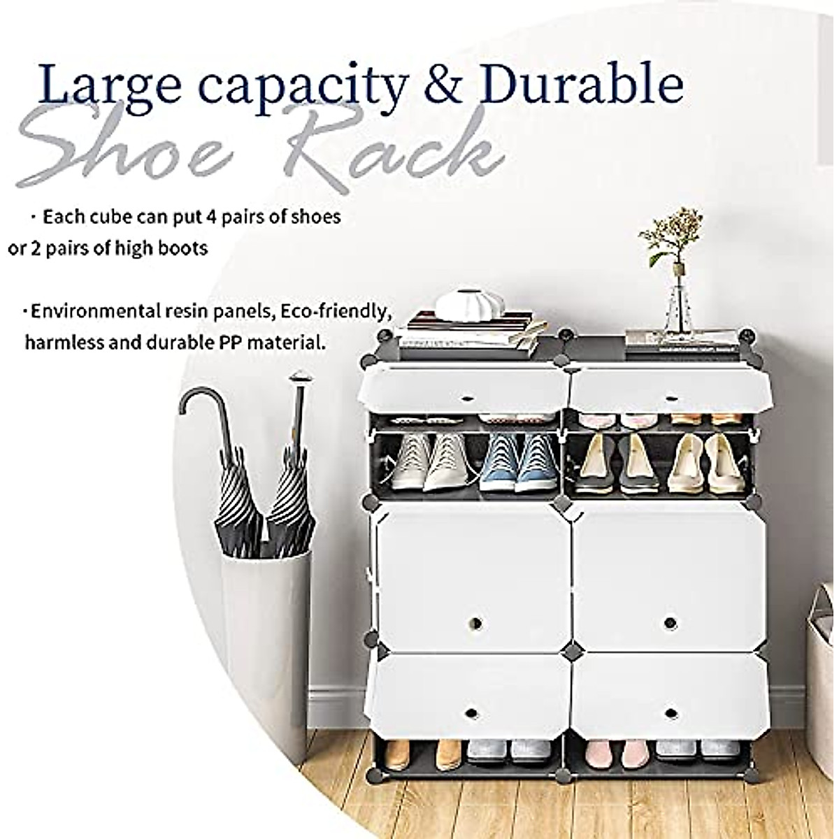 Aeitc Shoe Rack 24 Pairs Shoe Organizer Narrow Standing Stackable Shoe Storage Cabinet Space Saver for Entryway, Hallway and Closet,Black