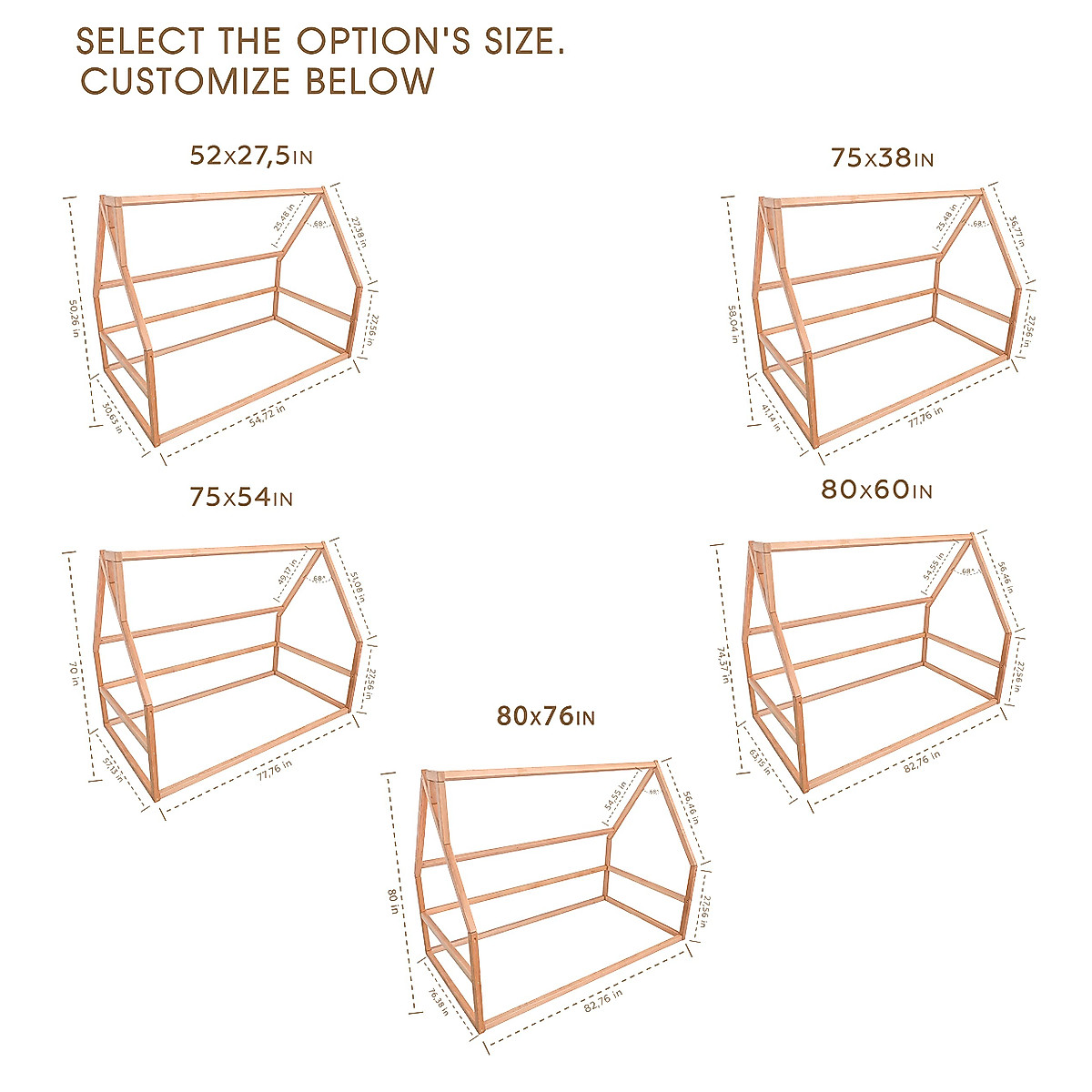 BUSYWOOD Kids Montessori Design Play Room- Toddler Floor Bed House Frame - Montessori Bed Twin - House Frame Toddler Bed (Model 1, Floor Bed)