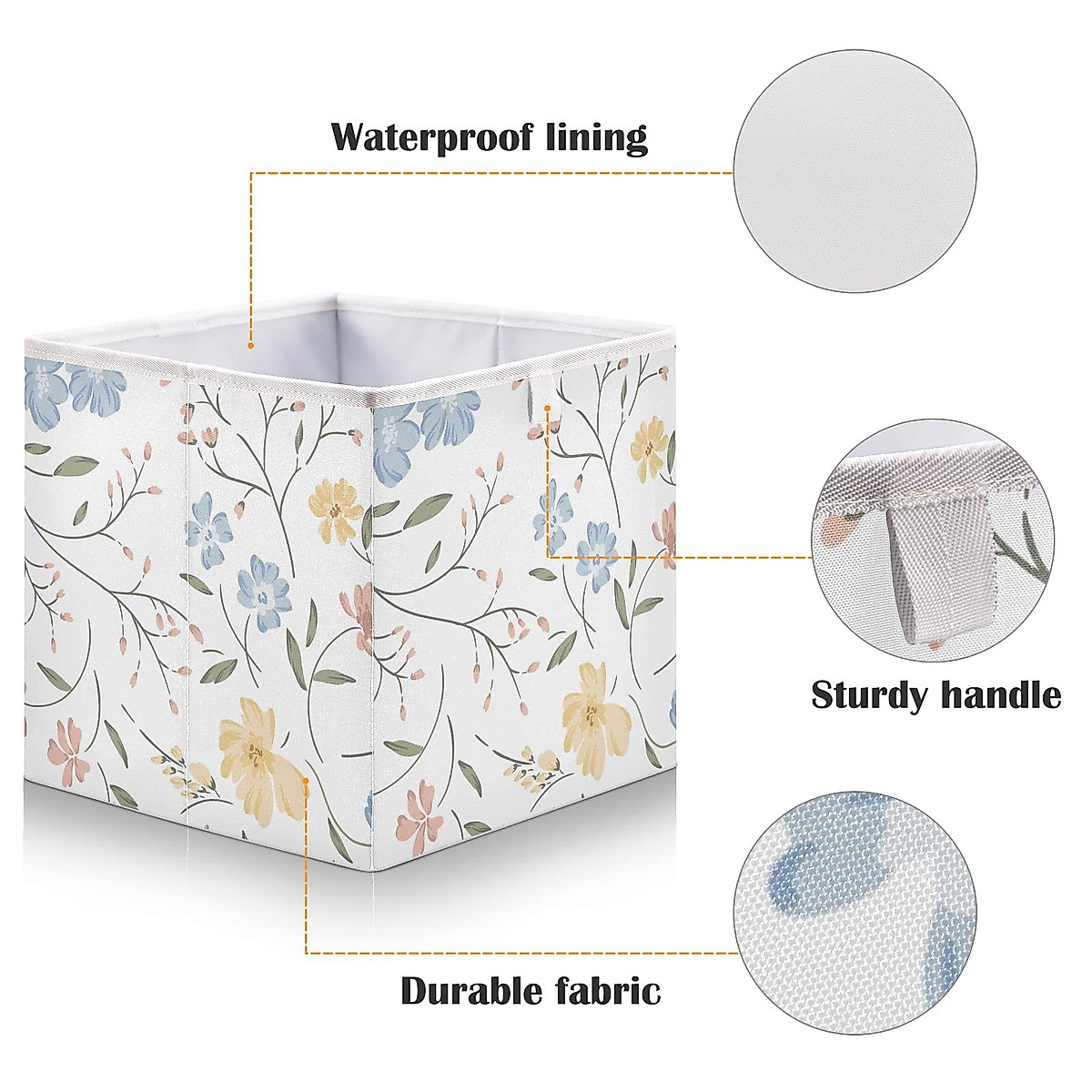 Joisal Floral Pattern Storage Baskets, Foldable Cube Storage Bins with Full Print Design for Home Organization, Cloth Storage Bin