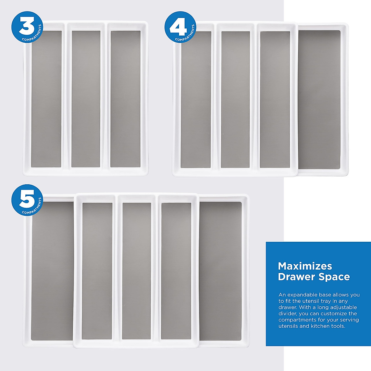 SESENO Expandable Utensil Tray Drawer Organizer, 5 Compartment Adjustable Serving Utensils Holder, Multi-Purpose Storage for Kitchen, Office, Bathroom Supplies