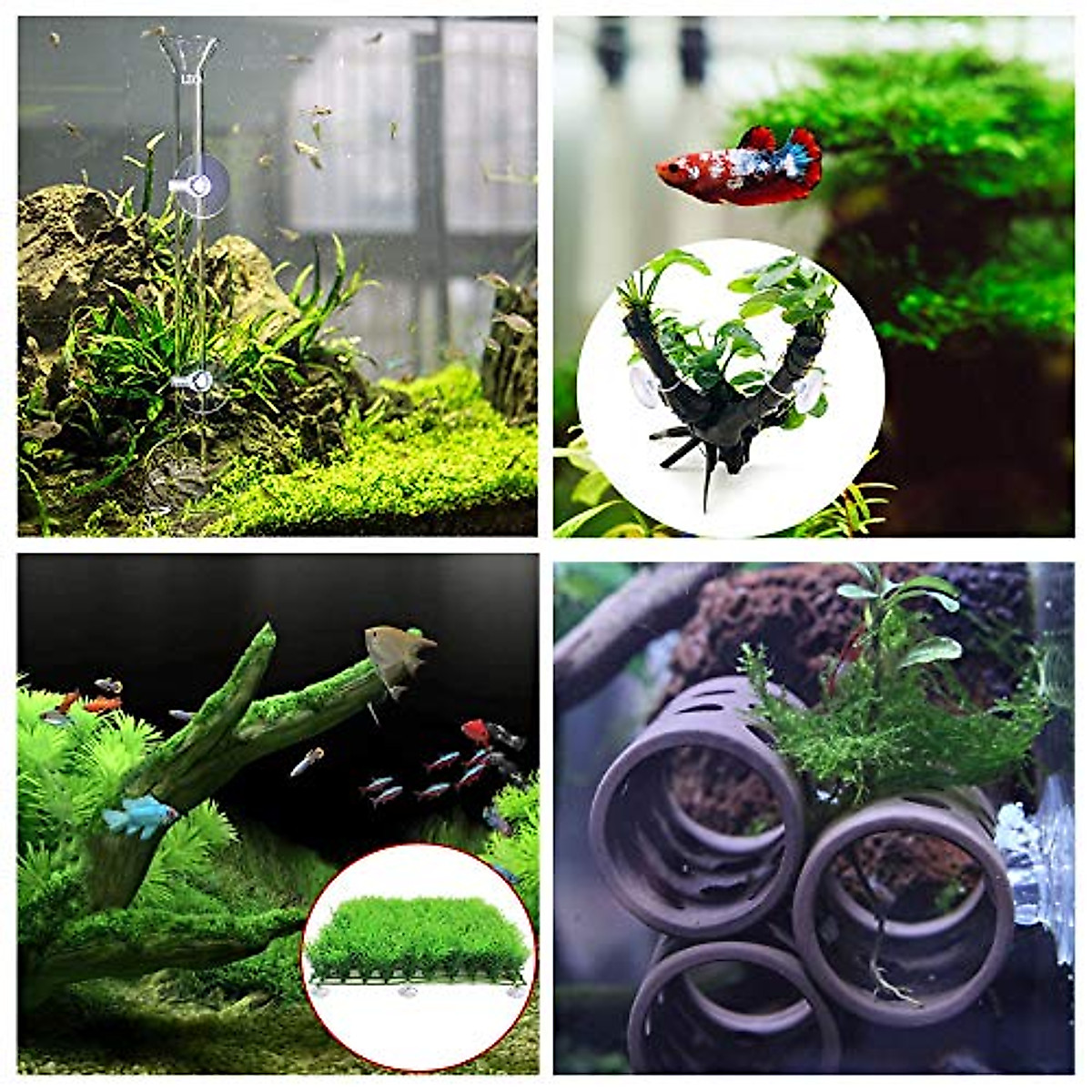 YiePhiot 16 Pcs Aquarium Suction Cups with 16 Pieces Adjustable Zip Ties for Aquarium Fish Tank Binding Moss, Plants, Shrimp Dodging Nest