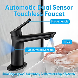 GOESMO Touchless Smart Bathroom Faucet for 1 or 3 Holes, Automatic Sensor Faucet 1 Handle, Adjustable Cold & Hot Temperature & Water Flow, Short & Long Instruction Modes, Metal Matte Black Bath Faucet