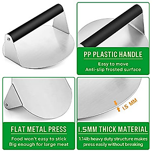 9In Melting Dome & 7In Burger Press, HaSteeL Round Basting Steam Cover with Stainless Steel Bacon Press, Metal Griddle Accessories for Flat Top Teppanyaki Hibachi Grilling Cooking BBQ, Easy to Clean