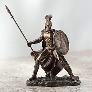 Veronese Design 4 Inch Miniature Greek Spartan Warrior Leonidas Cold Cast Resin Bronze Finish Figurine Educational Collectible