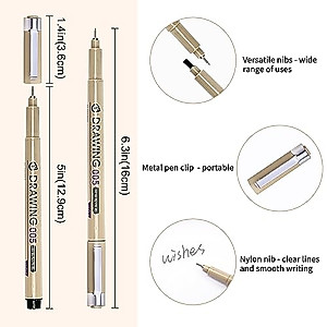 Toptime Micron Fineliner Pens, 12 Pack Micro Pen Set Black, Technical Drawing Pens for Artist No Bleed Calligraphy Pens, Archival Ink Brush Pen Art Pens for Journaling, Illustration, Sketching, Anime