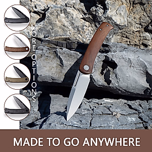 CIVIVI Cetos Folding Knife, 3.48-in 14C28N Blade Spear Point with Cuibourtia Wood Scale Flipper Knife Frame Lock, Pocket EDC Outdoor Knives for Camping, Hiking, Hunting C21025B-4