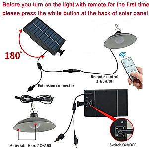 Aolyty Solar Pendant Light with Double Head Shed Light IP65 Waterproof Solar Powered Hanging Light with Remote Control Dimmable for Garden Yard Corridors Walkway Pathway Garage Driveway (Warm Light)