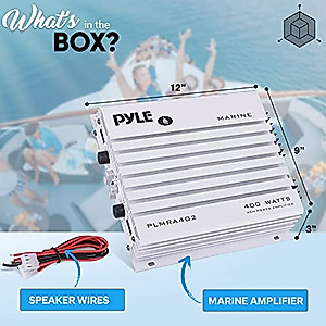 Pyle Hydra Marine Amplifier - Upgraded Elite Series 400 Watt 4 Channel Audio Amplifier - Waterproof, Dual MOSFET Power Supply, GAIN Level Controls, RCA Stereo Input & LED Indicator - PLMRA402