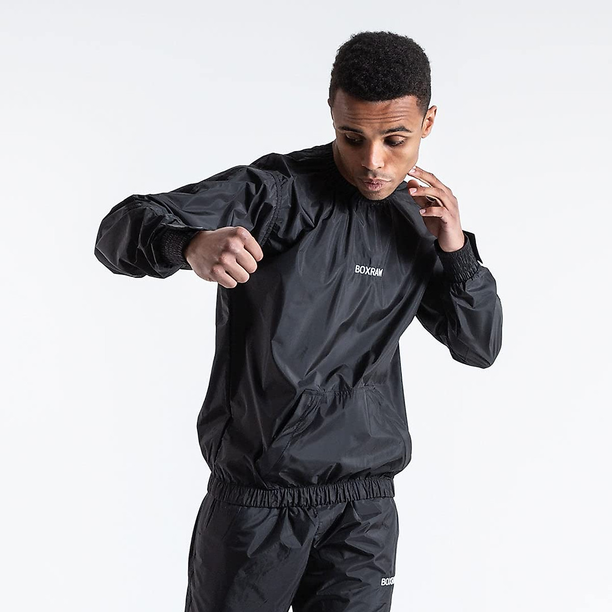 BOXRAW Hagler Professional Sauna Suit 1.0 Top & Bottoms Non Rip Sweat Suit Boxing MMA Training Gym (Black - M)