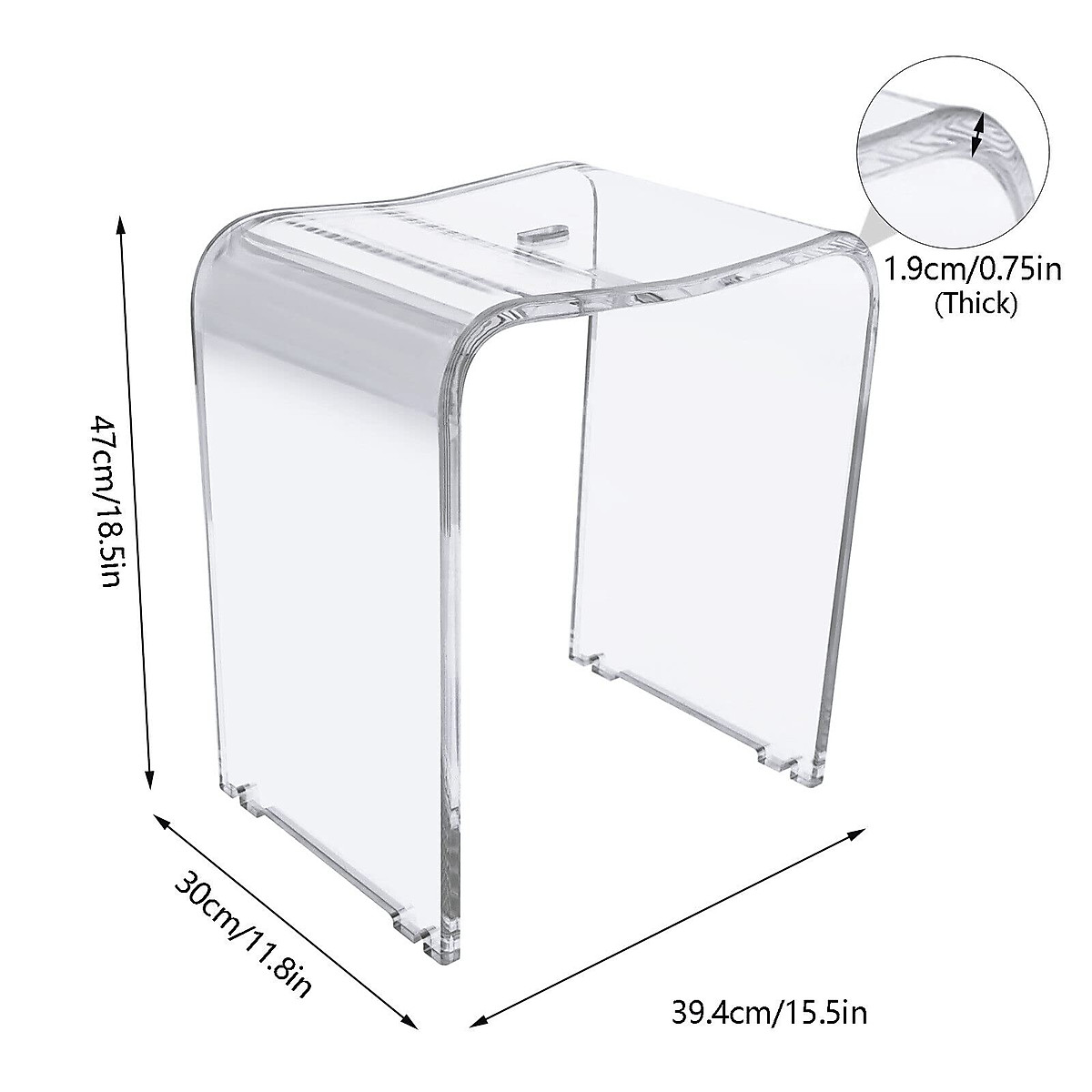 EurHomePlus Acrylic Shower Bench for Inside Shower, Clear Foot Stool Bath Chair Seat for ren and Adults Relaxing, Auxiliary Stool in The Kitchen and Bedroom for Sauna Weight Capacity 300Lbs