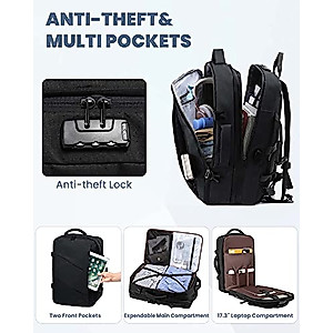 LOVEVOOK Carry on Backpack, Extra Large 35-50L Expandable Travel Backpack Airline Approved, Anti-Theft Waterproof Backpack for Travel, 18 Inch Laptop Backpack with USB Port for Men & Women