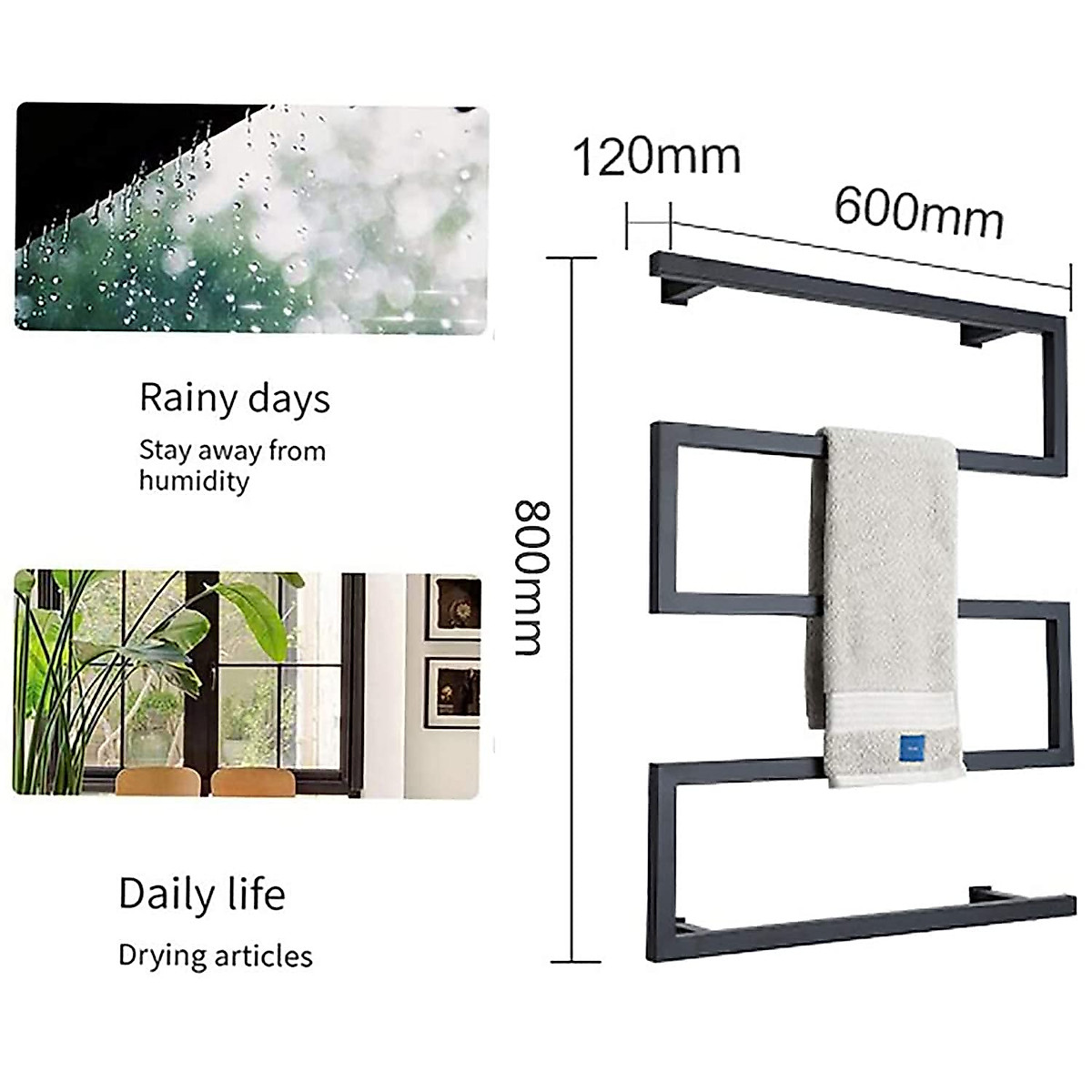 Heated Towel Rack, Towel Warmer Electric Heated Towel Rack with Timer 304 Stainless Steel Heated Towel Rail Wall Mounted 5 Bars Waterproof Bath Towel Heater 80×60×12Cm,White ，Electric Towel Warmer