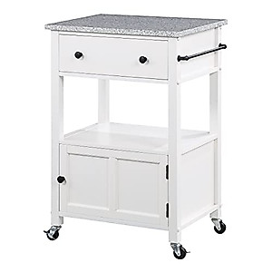 OS Home and Office Furniture Fairfax Model FRXG-11 White Kitchen Cart with Doors, Towel Rack, and Drawer