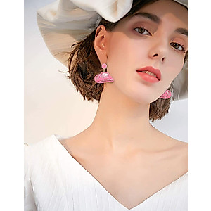 UYT Glitter Beaded Earrings Fun Western Cowgirl Hat Earrings Western Cowboy Wedding Drop Dangle Earrings for Women Bridal Shower Fashion Jewelry Gift (pink)
