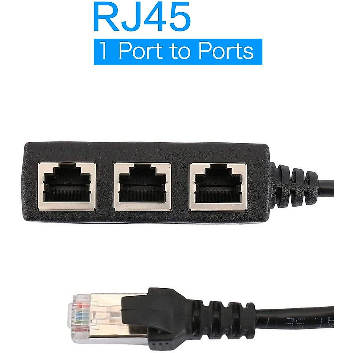 AHYBZN RJ45 Coupler, Ethernet Coupler, in Line Coupler for Super Cat5, Cat5e, Cat6, Cat7 LAN Ethernet Socket Connector Adapter, 1 Male to 3 x Female, Black