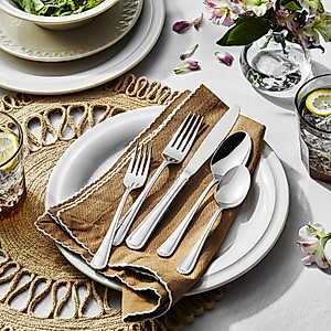 HENCKELS Alcea Flatware Set, 65-Piece, Silver & Steak Knife Set of 8, Stainless Steel Knife Set, Silver