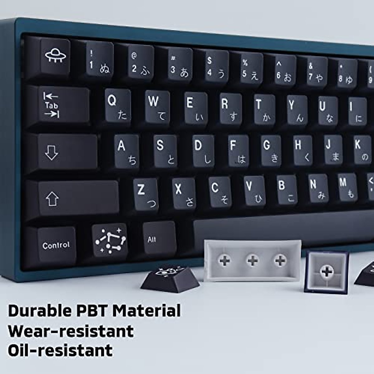 Hyekit Custom Keycaps - PBT Keycaps, Cherry Profile, Dye Sub, Japanese Keycaps, 6.25u, 7u, 161 Key Set, for Mechanical Keyboard, US and UK Layouts (Galaxy)