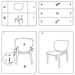 CangLong PP Dining Chair Armless Dining Side Chair for Dining, Living Room,Bedroom, Kitchen, Set of 2, Gray