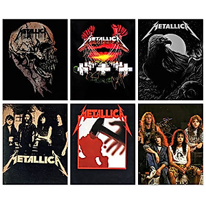 pictures Metallica Poster - Set of 6 8*10 Inch Frameless Canvas Posters Rock Retro Band Music Men Ladies Teen Boys Fan Lovers halloween christmas gift, black