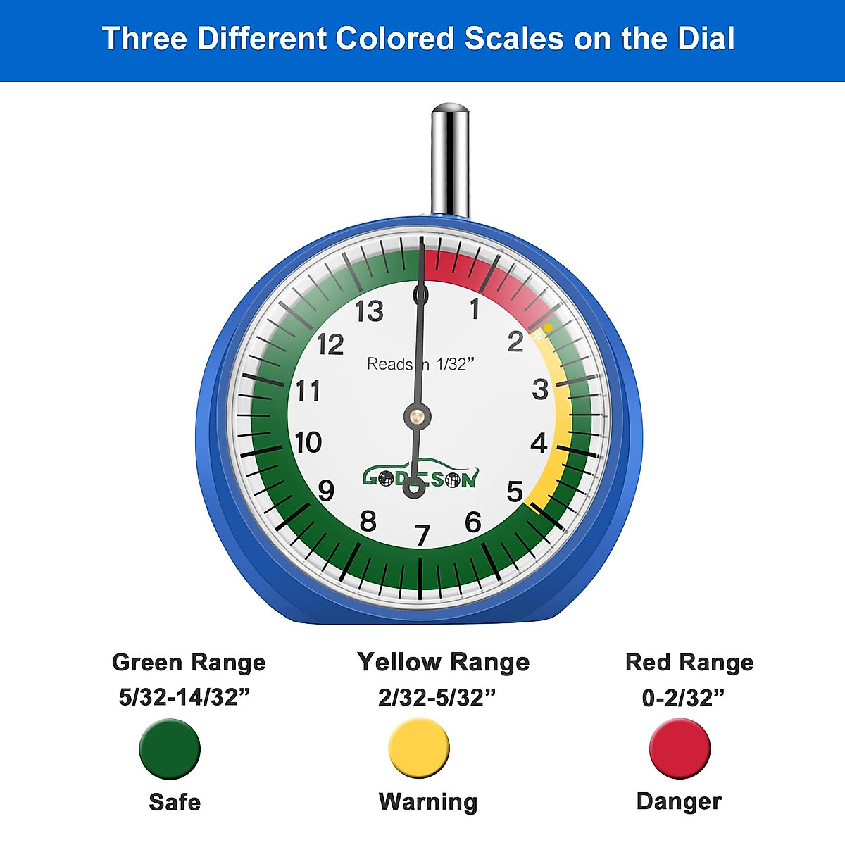 GODESON Dial Type Tire Tread Depth Gauge 88703 Professional for Motorcycle, car,Truck and Bus