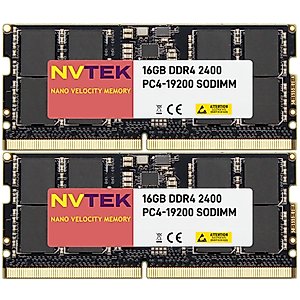 NVTEK 32GB (2X16GB) DDR4 2400MHZ PC4-19200 SODIMM 2Rx8 1.2V 260-PIN Non-ECC Laptop PC Computer Memory KIT
