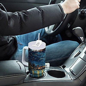 RPLIFE Cute Orange Cat Starry Night 40 Oz Tumbler with Handle, 30 Oz Tumbler, Coffee Tumbler for Women