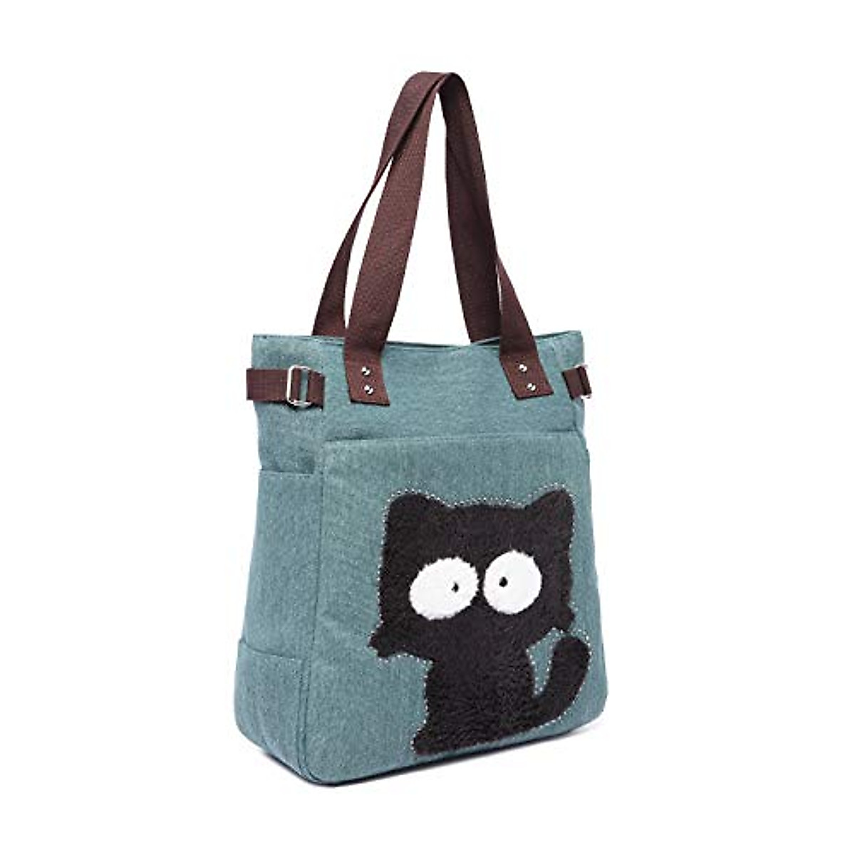 KAUKKO Women Canvas Handbag Shoulder Bag Cat Big Tote Bag