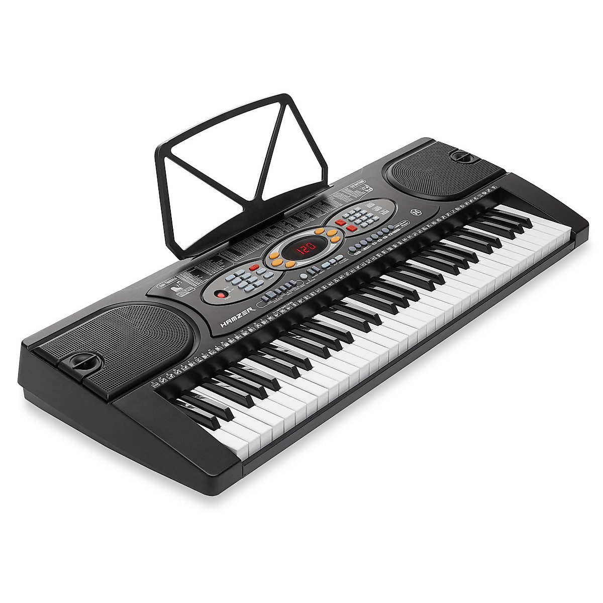 Hamzer 61-Key Electronic Keyboard Portable Digital Music Piano with X-Stand, Microphone & Sticker Set