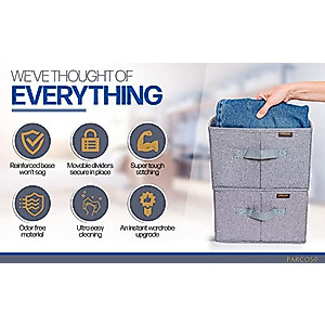 PARCOSO Reinforced Collapsible Storage Bins, 2 Pcs - Closet, Dresser and Drawer Organizers for Clothing - Achieve a Tidier Wardrobe - Ideal for Large Folded Items and Adult Clothes