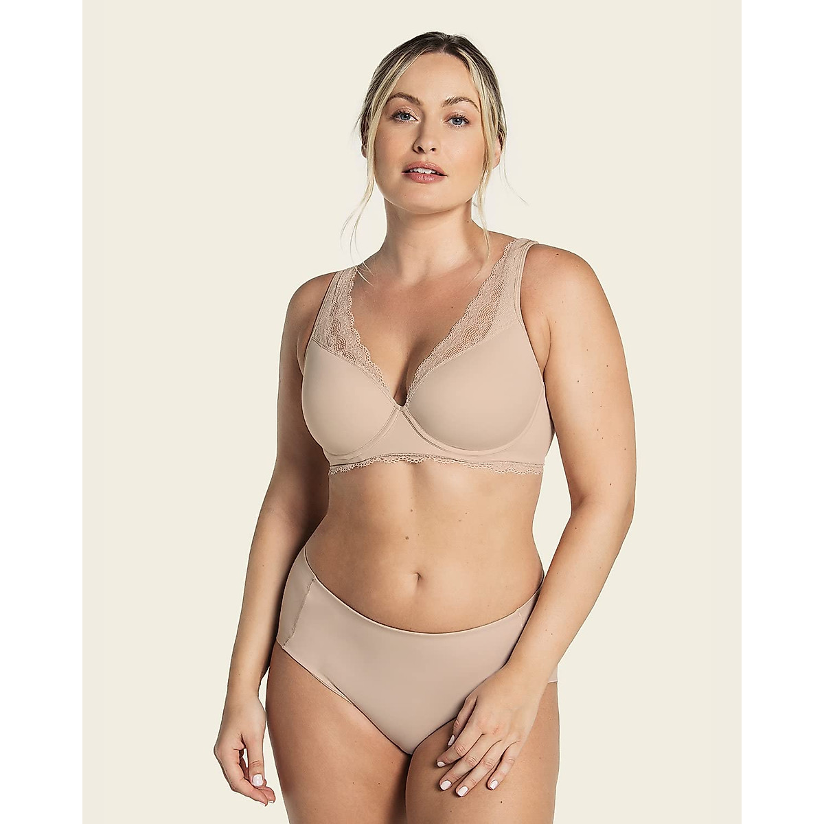 Leonisa Seamless Mid-Rise Moderate Compression Classic Underwear for Women - Tummy Control No Show Panties Beige