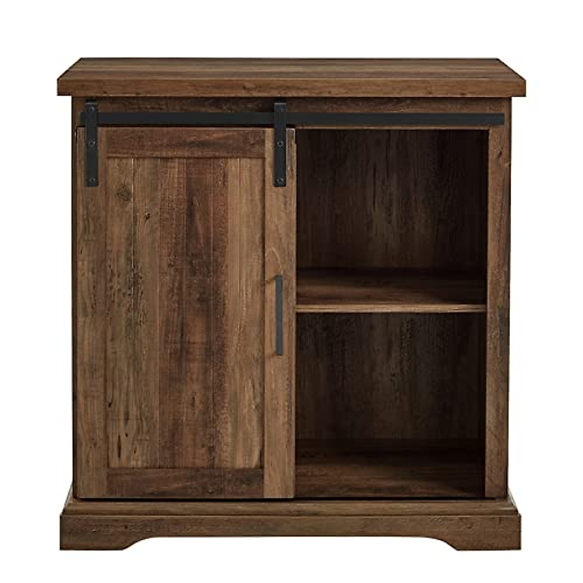 Walker Edison Carson Modern Farmhouse Sliding Slat Door Storage Cabinet, 32 Inch, Rustic Oak